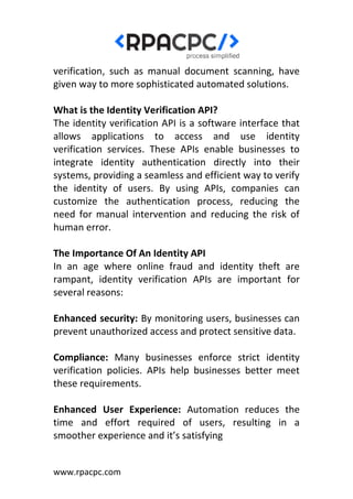 Identity Verification API The Backbone of Secure Online Services.docx | Free Download