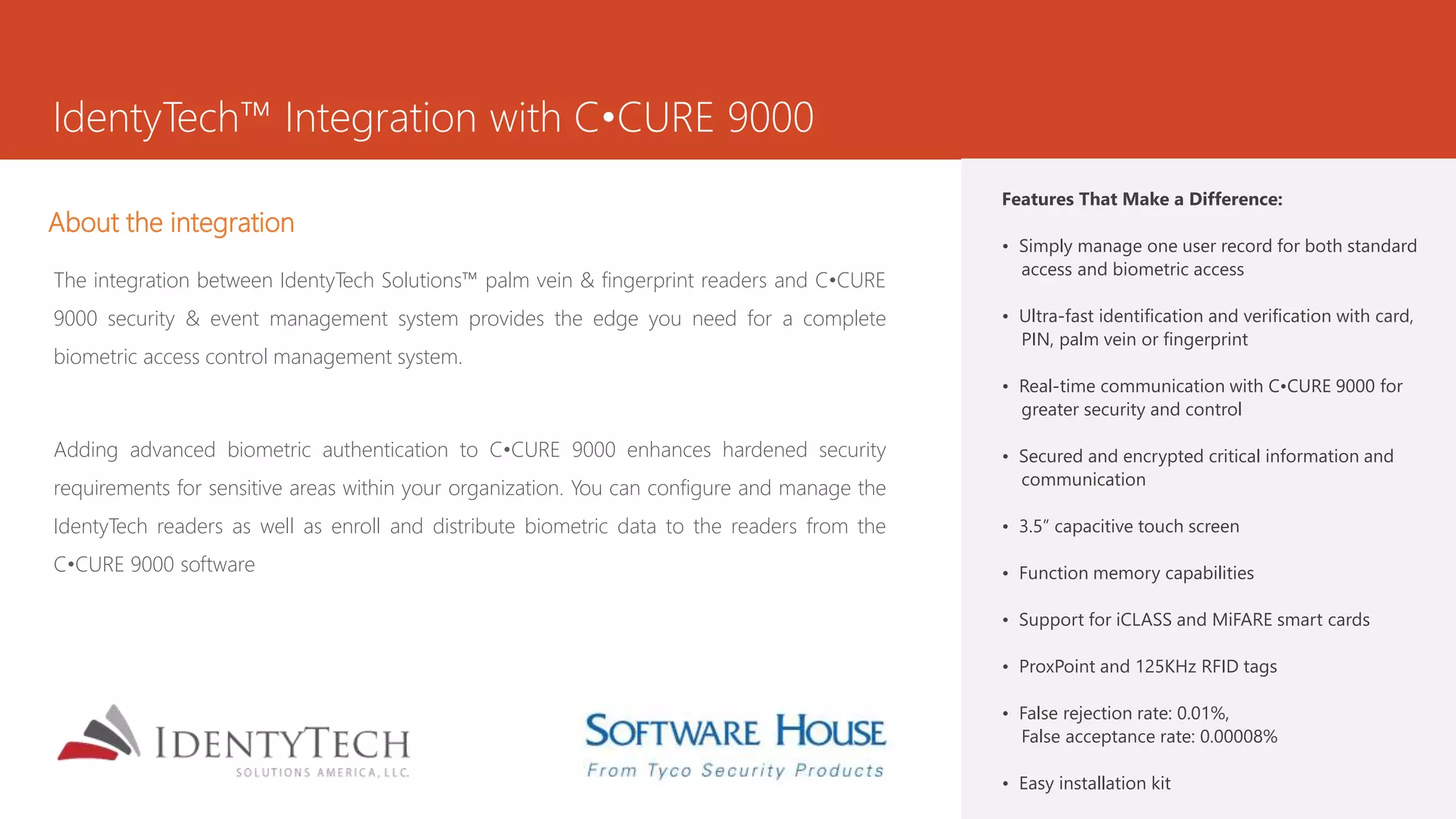 IdentyTech biometric terminals integration to TYCO´s C-CURE 9000 system ...