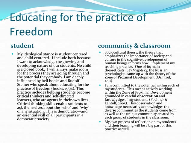 Educating for the practice of Freedom-Ideological stance | PPTX