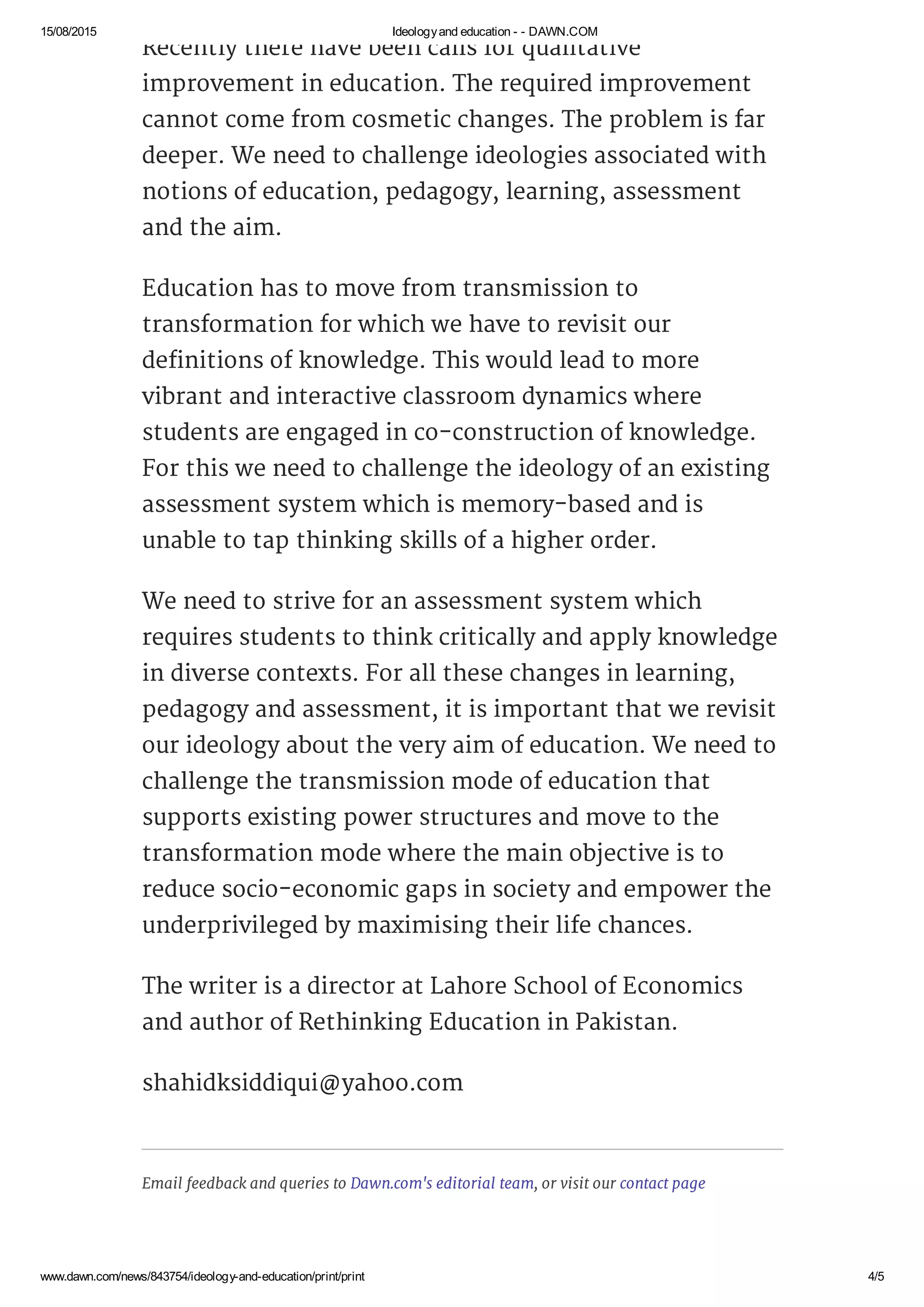 Ideology and education - dawn | PDF