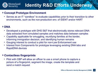 Overview DHS use of biometrics across the department | PPT