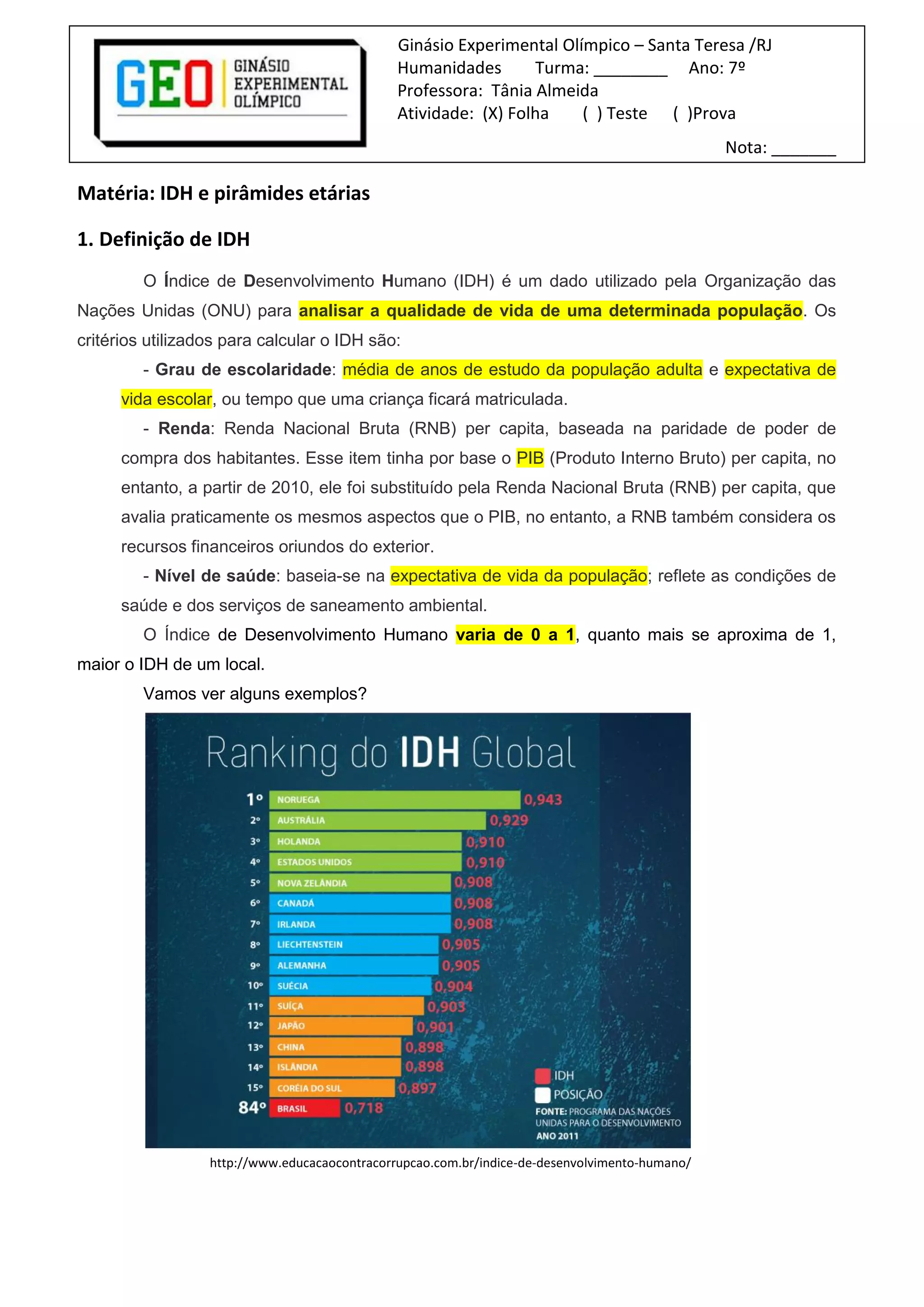 Idh e piramides etárias | PDF