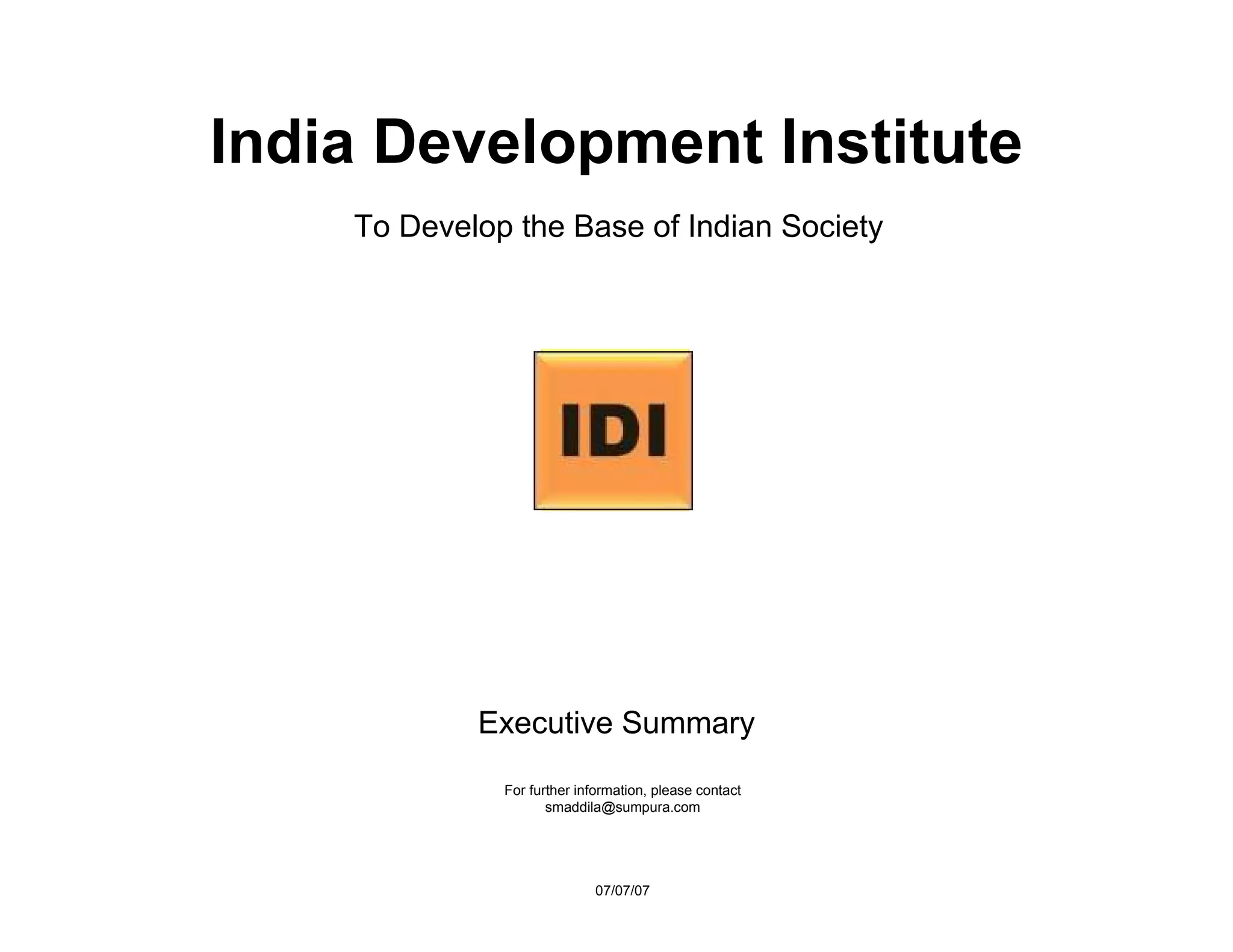 India Development Institute - Exec Summary | PDF