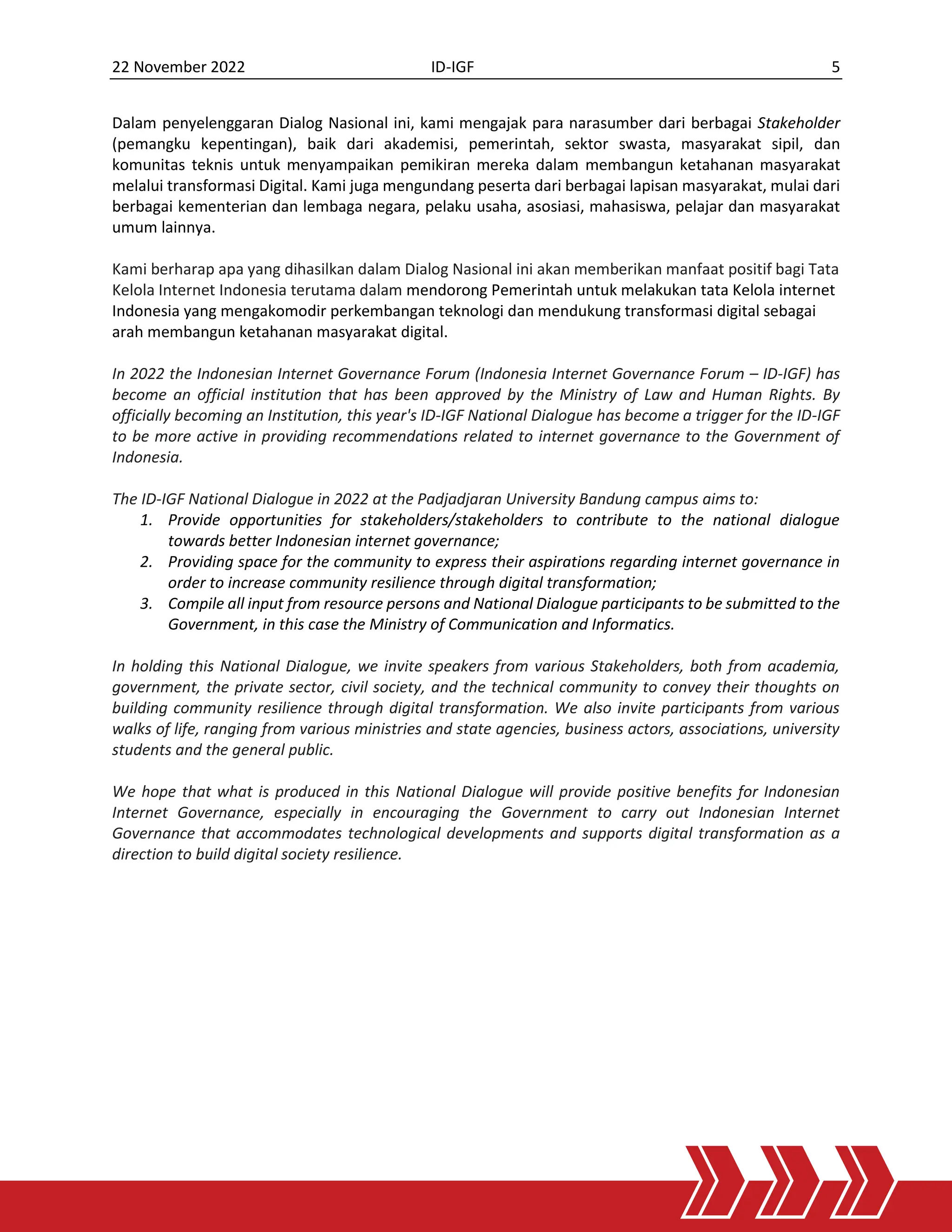 Ringkasan Dialog Nasional ID-IGF 2022 - Bahasa Indonesia (tata kelola internet / internet ...