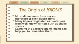 idiomatic expressions G9.pptx with examples and activities | PPTX