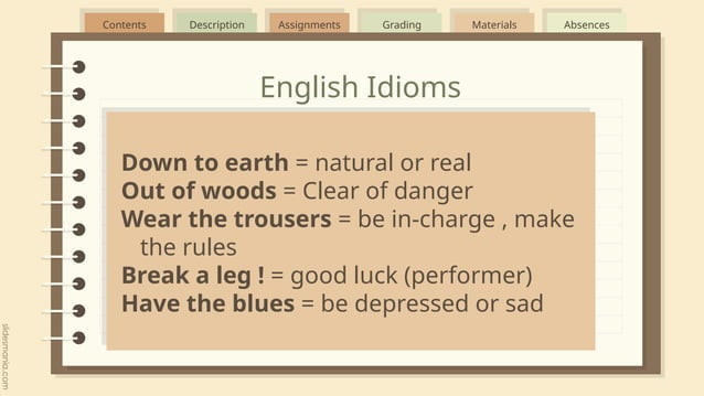 idiomatic expressions G9.pptx with examples and activities | PPTX