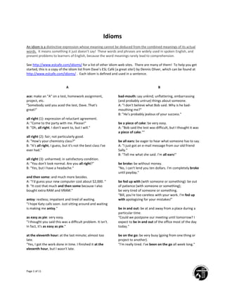 Idioms.pdf | Brain and Nervous System Disorders | Diseases and Conditions