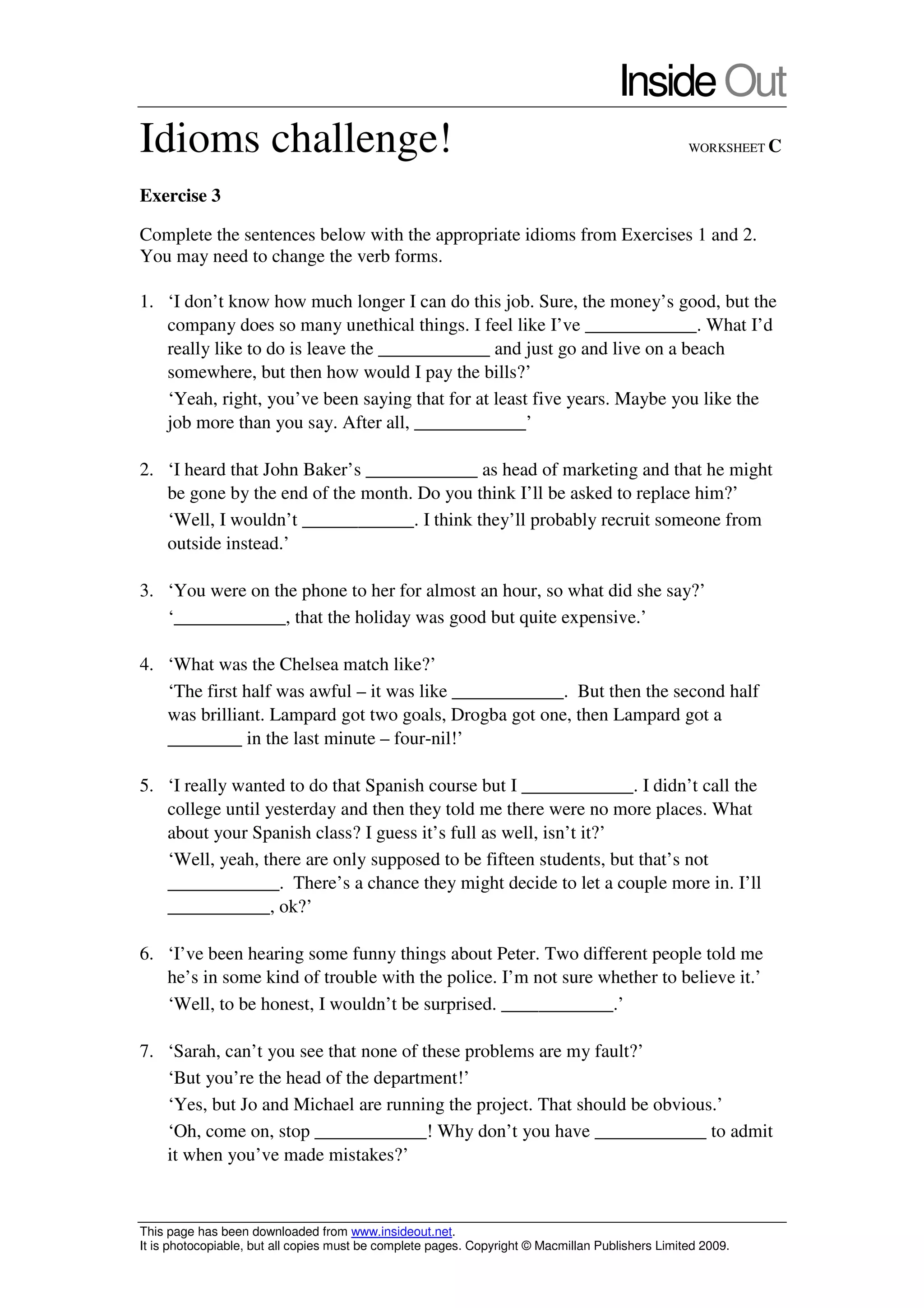 Idioms challenge 2 students | PDF