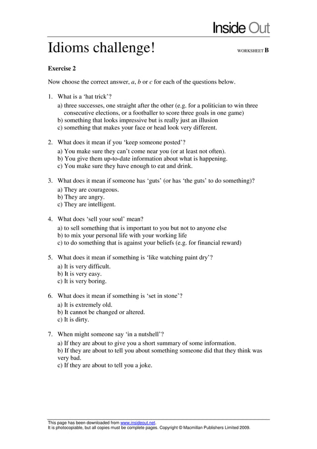 Idioms challenge 2 students | PDF