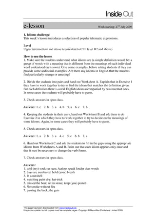 Idioms challenge 2 teacher's notes | PDF