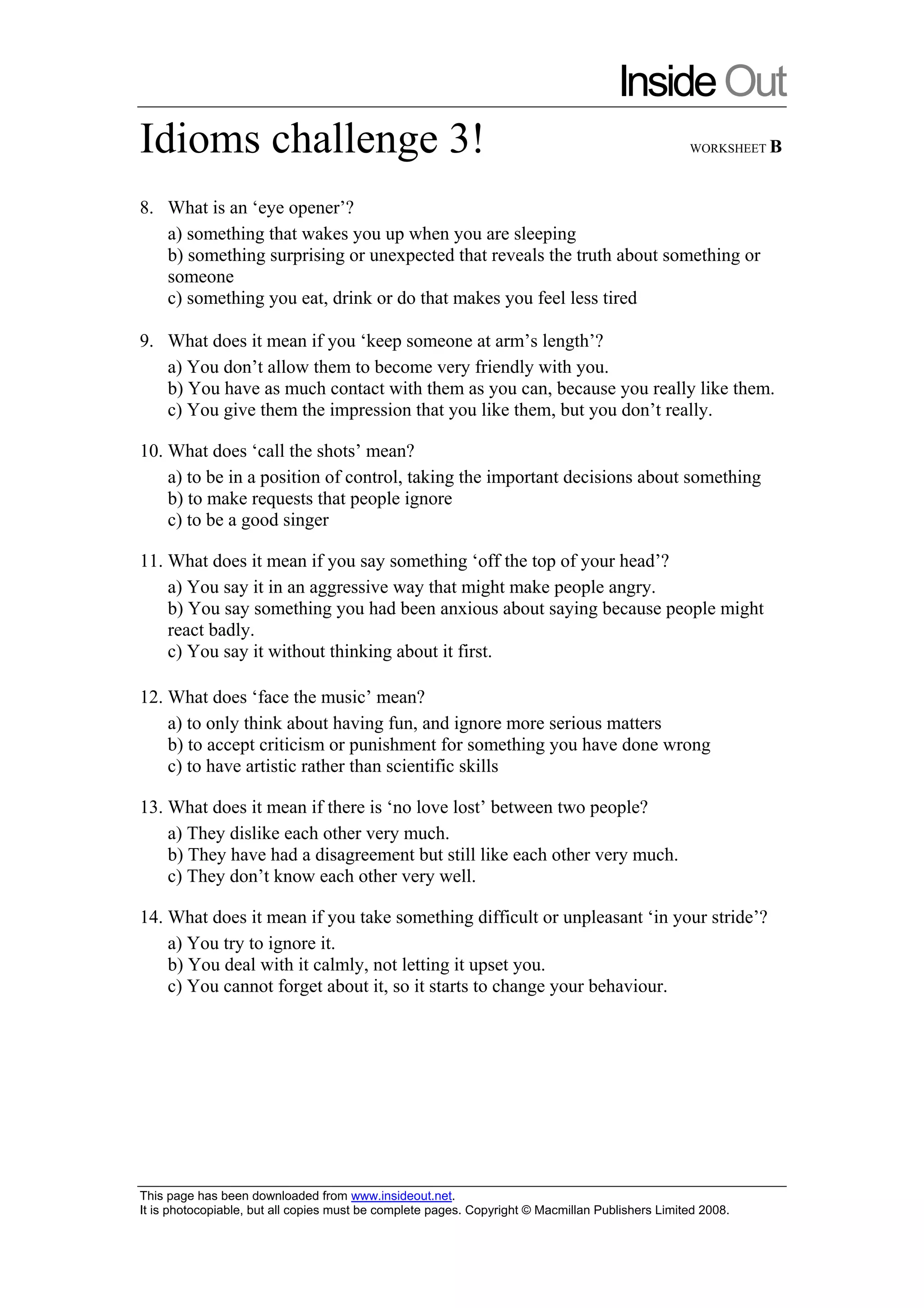 Idioms challenge 3 students | PDF