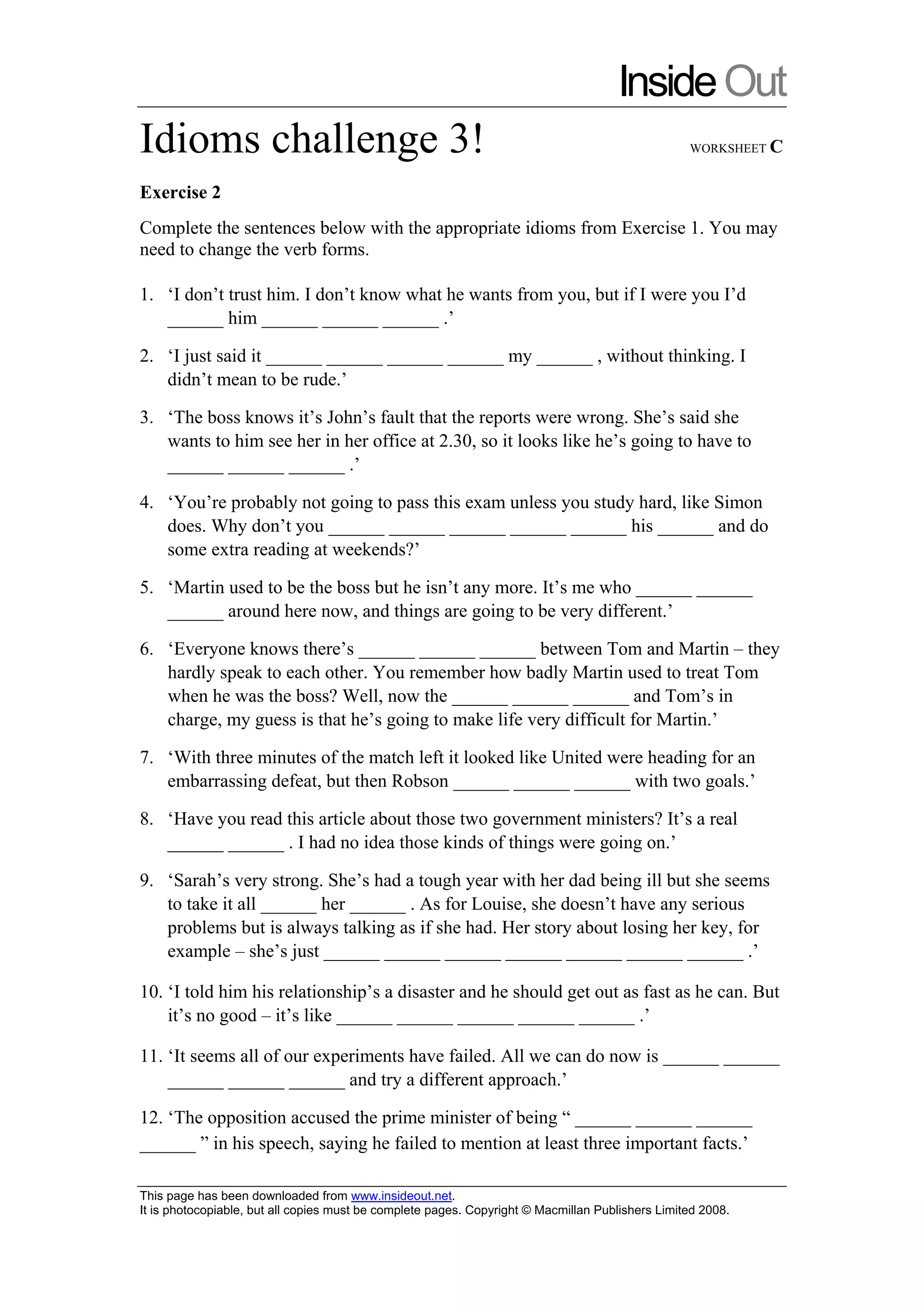 Idioms challenge 3 students | PDF