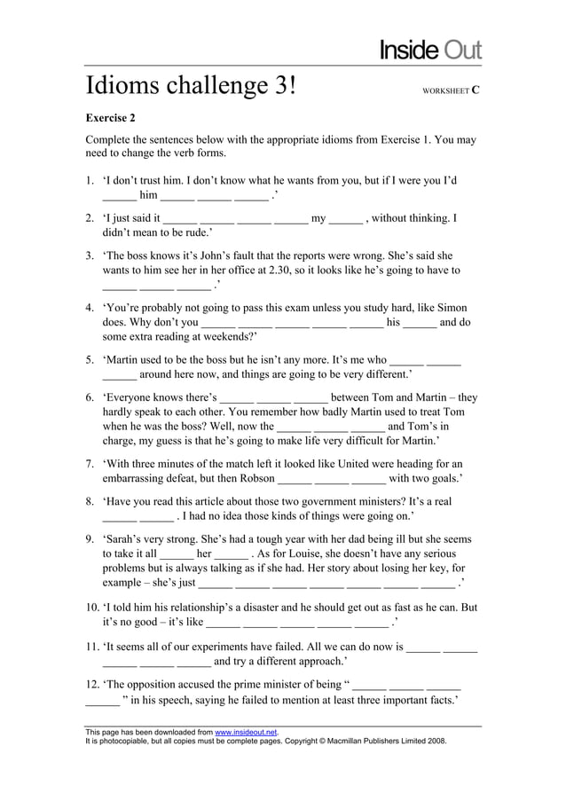 Idioms challenge 3 students | PDF | Family and Relationships