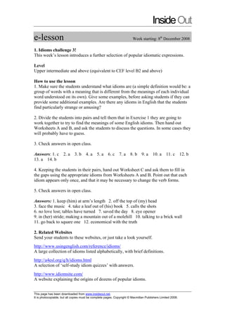 Idioms challenge 3 teacher's notes | PDF