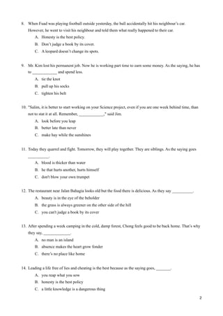 Proverbs and Idioms (Exercises) | PDF