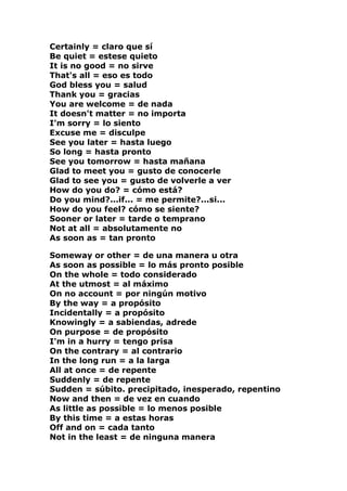 Essential Spanish Phrases Quick Reference Guide | PDF