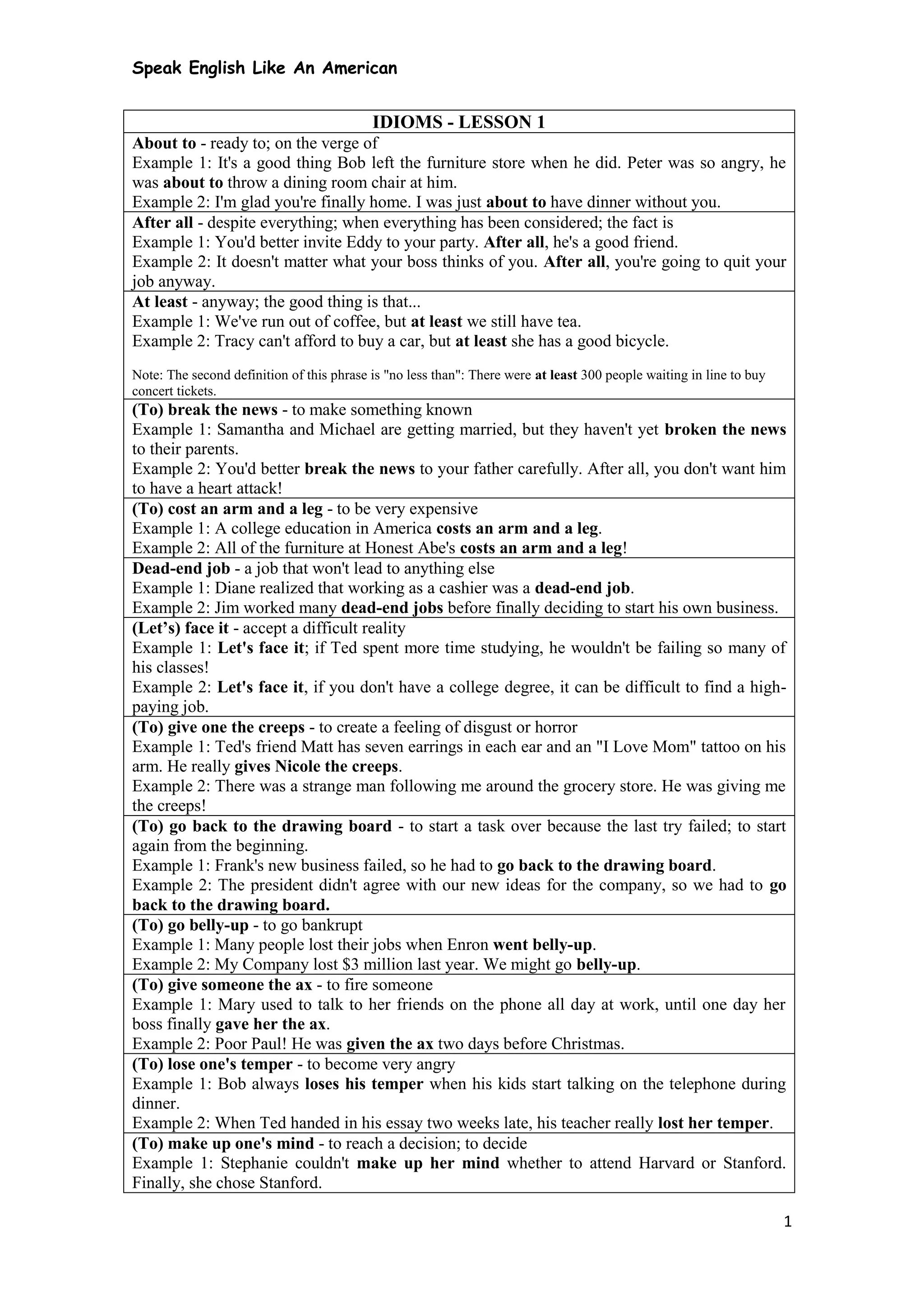 Idioms lessons | PDF