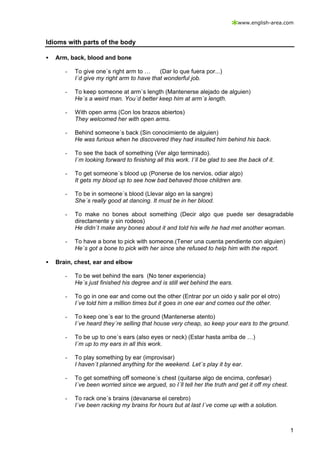 Idioms parts of the body | PDF