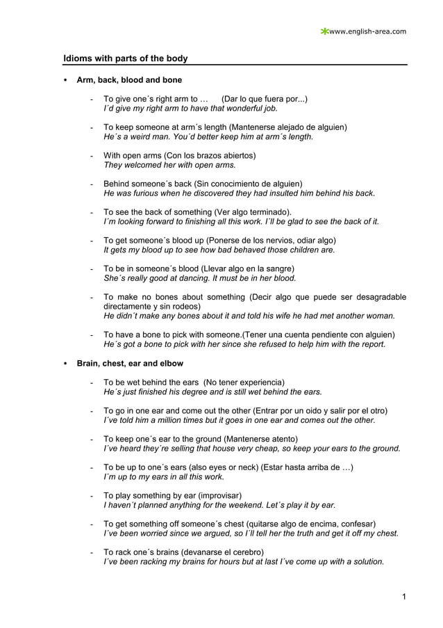 Idioms parts of the body | PDF