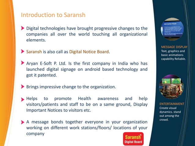 Aryan E-Soft Pvt Ltd Software offers Saransh Digital Board | PPTX