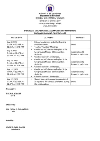 Individual Daily Lod and Accomplishment Report | DOCX