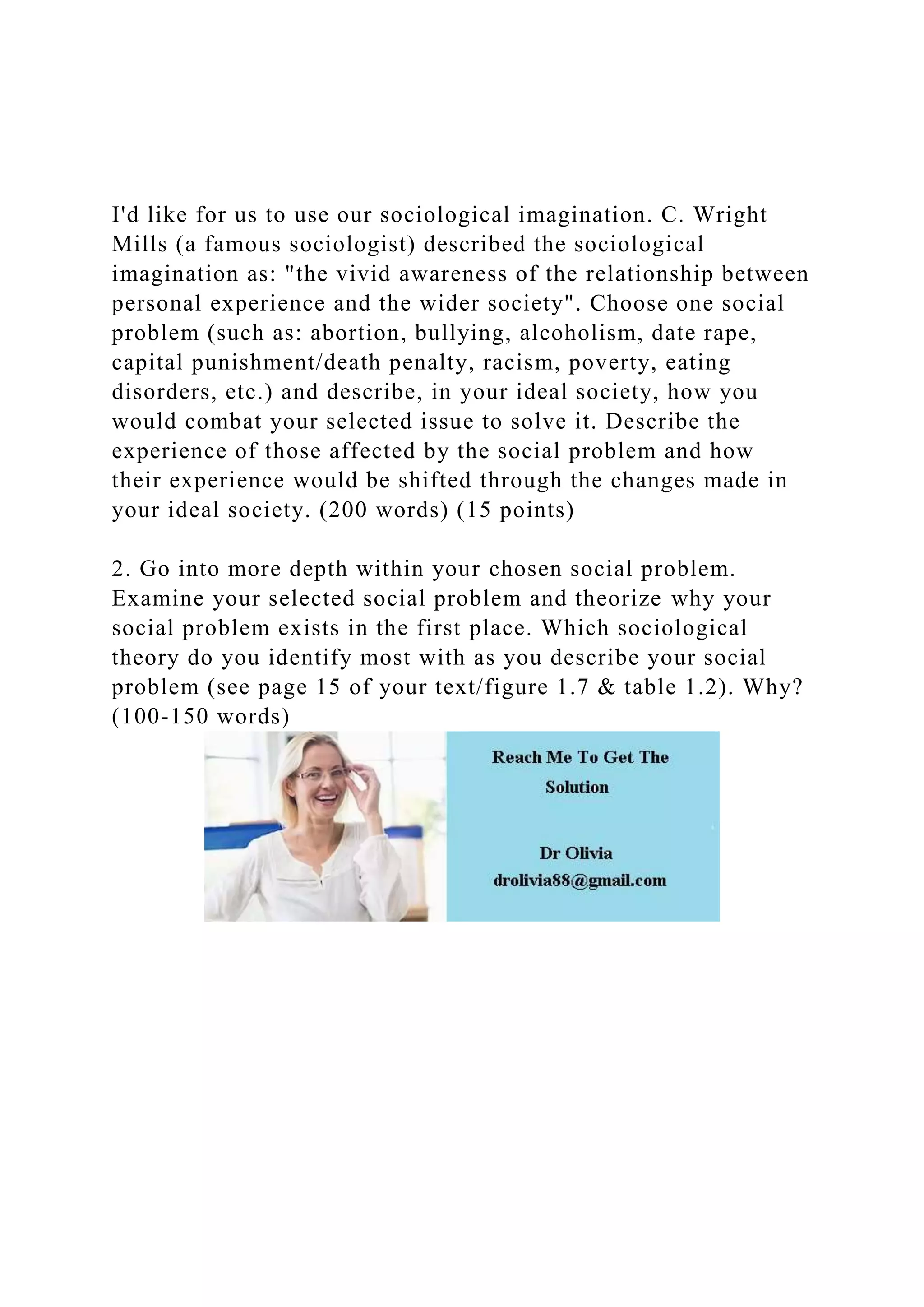 Id like for us to use our sociological imagination. C. Wright M.docx