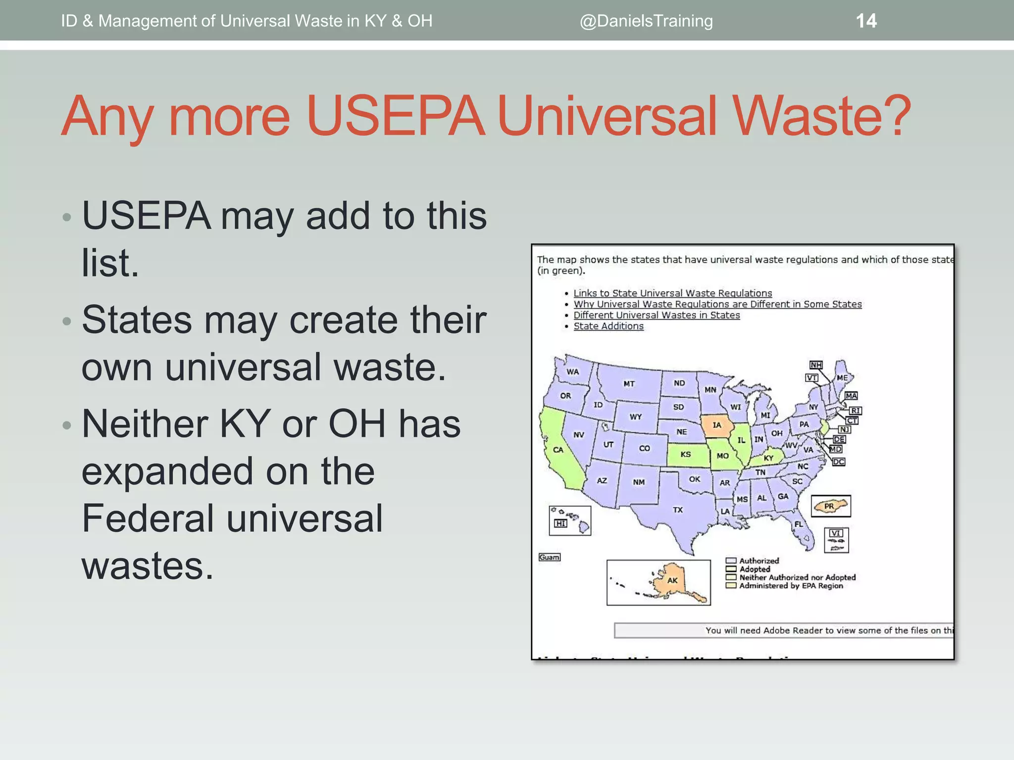 The Identification & Management of Universal Waste in Kentucky and Ohio ...