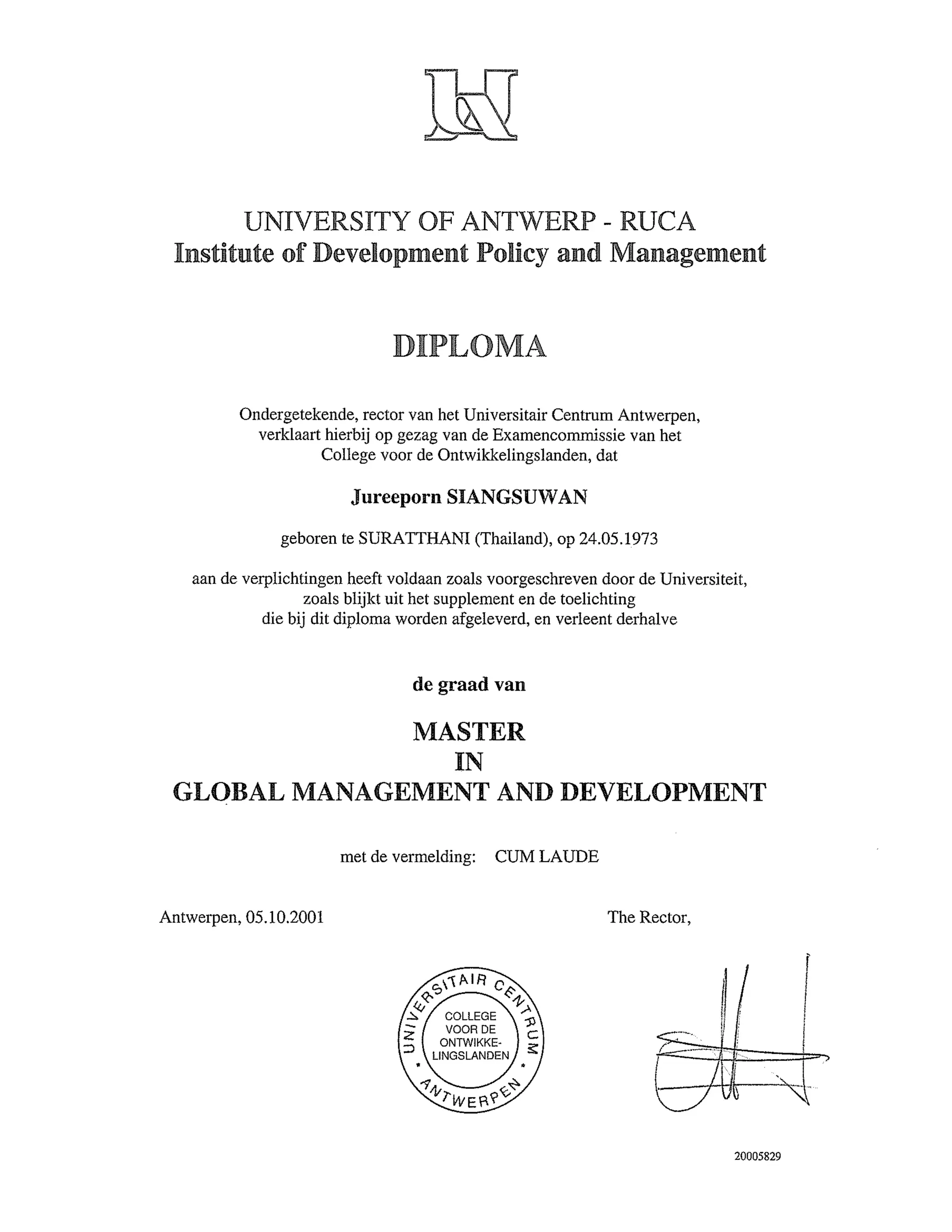 Diploma: Master in Global Management and Development (Dutch Version) | PDF
