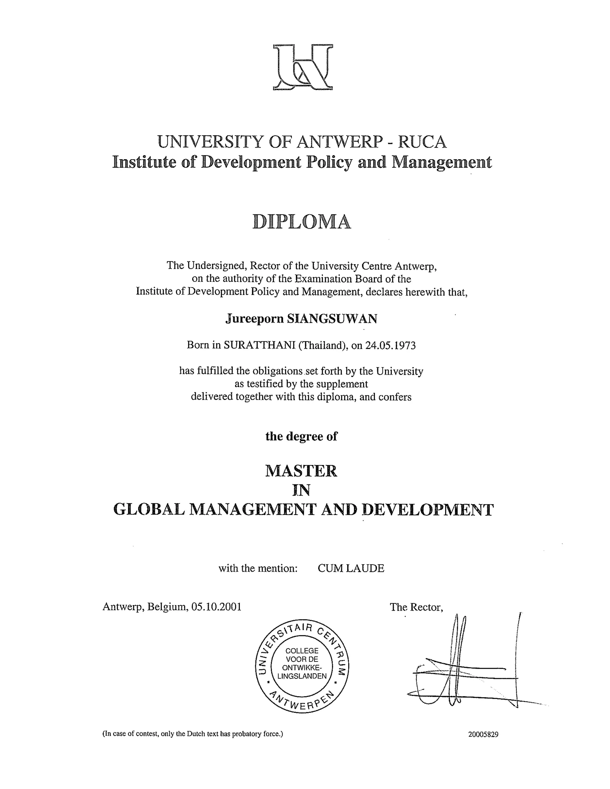 Diploma: Master in Global Management and Development (English version ...