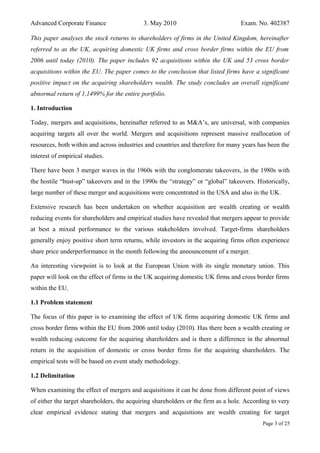 Event study on the impact of mergers and acquisitions | DOC | Mergers ...