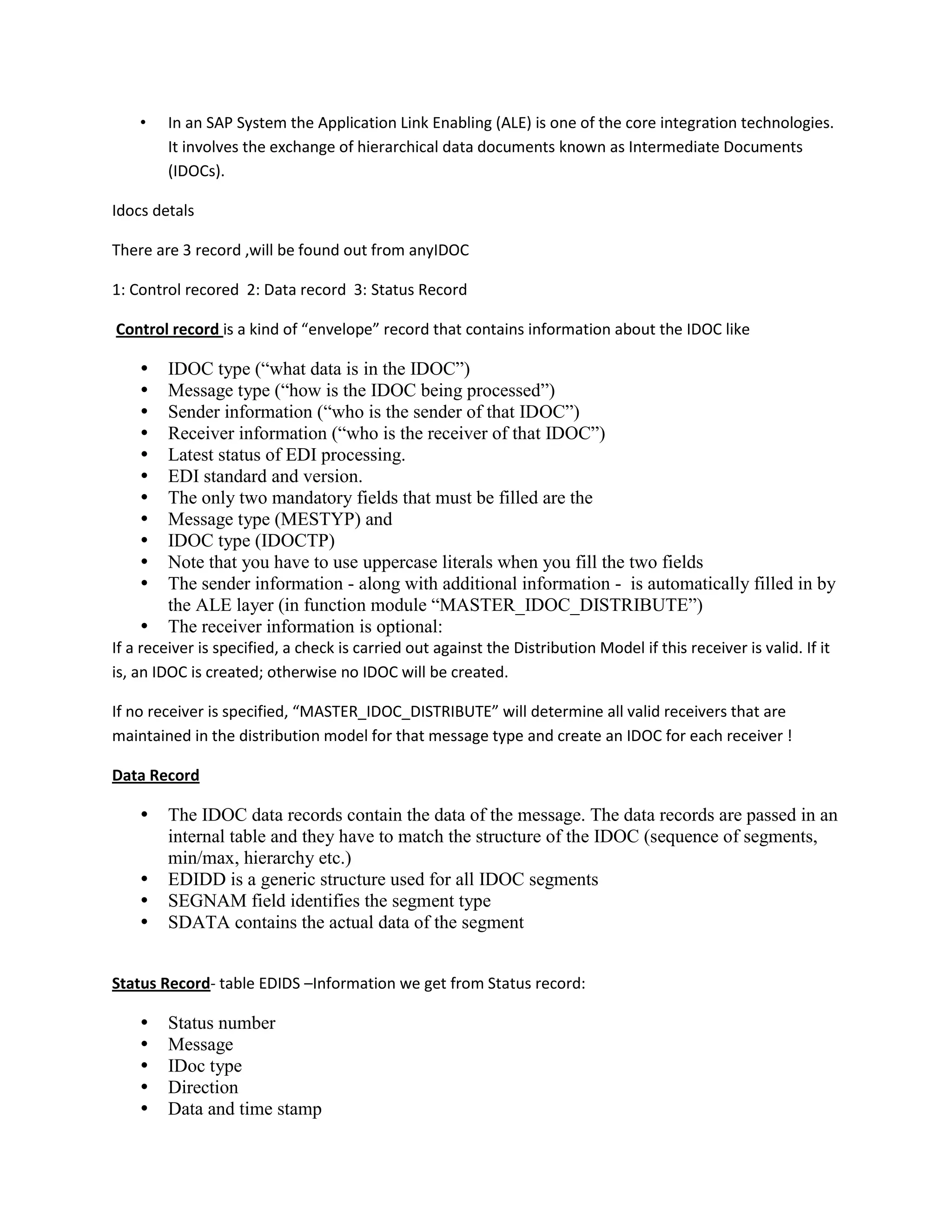 Idocs tcodes and others , sap idoc | DOCX