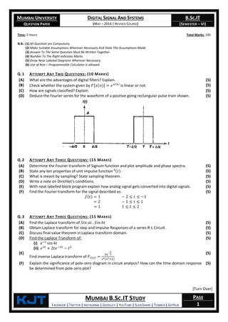 Digital Signals and Systems (May – 2016) [Question Paper | IDOL ...