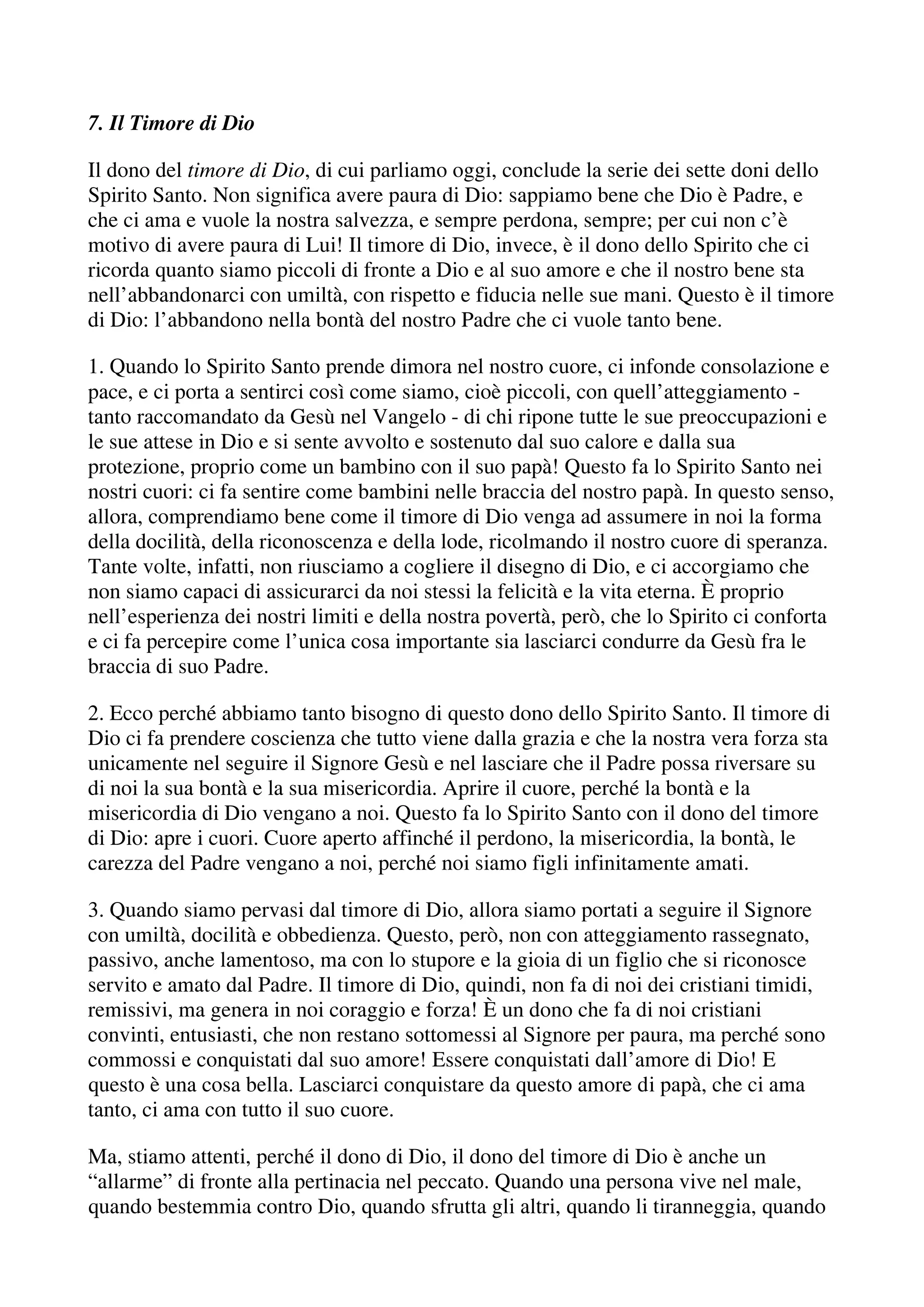 I doni dello spirito santo - Udienze di papa Francesco | PDF