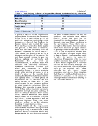 The Influence of Regional Location of Kasese District on Access to ...