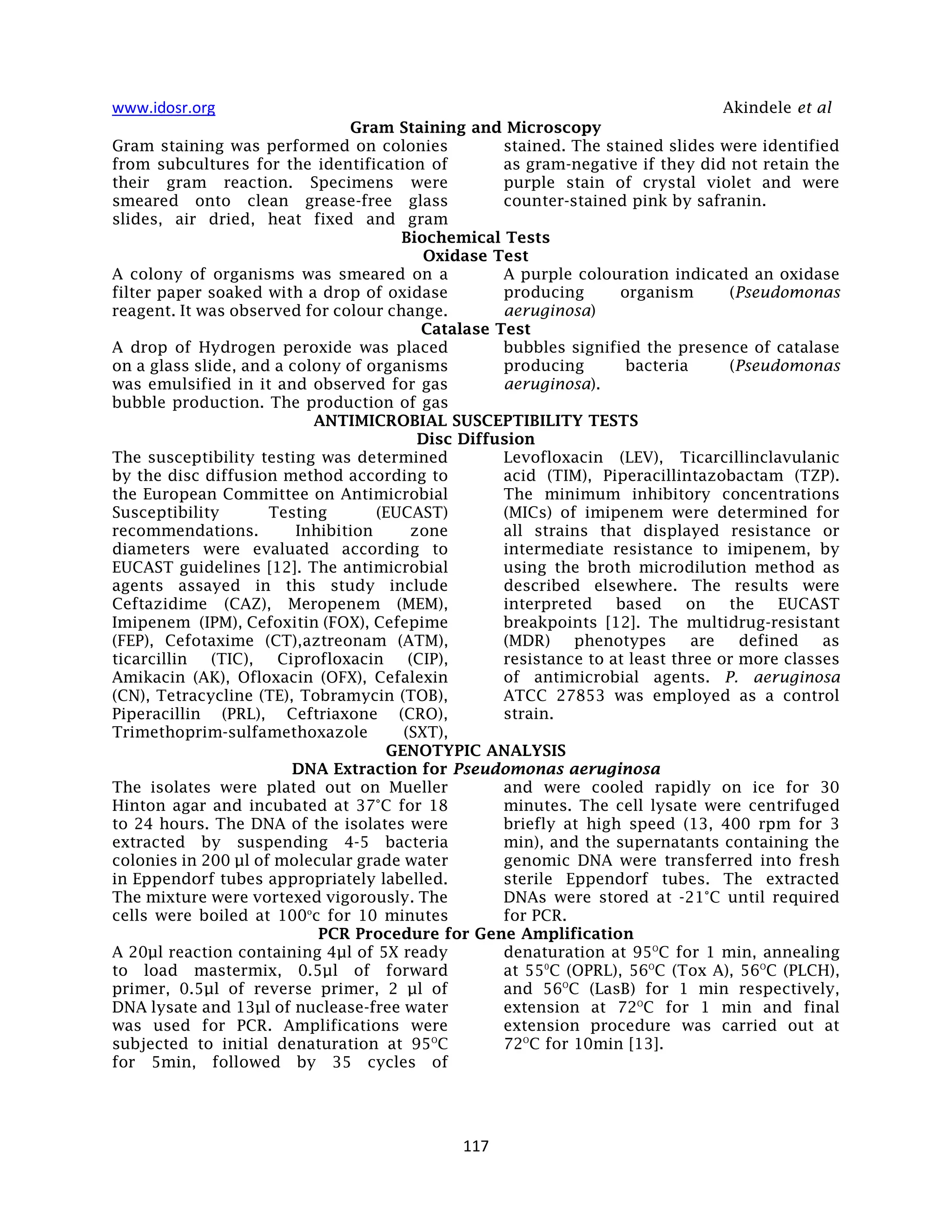 Antibiotic resistance and Virulence Genes of Pseudomonas aeruginosa ...