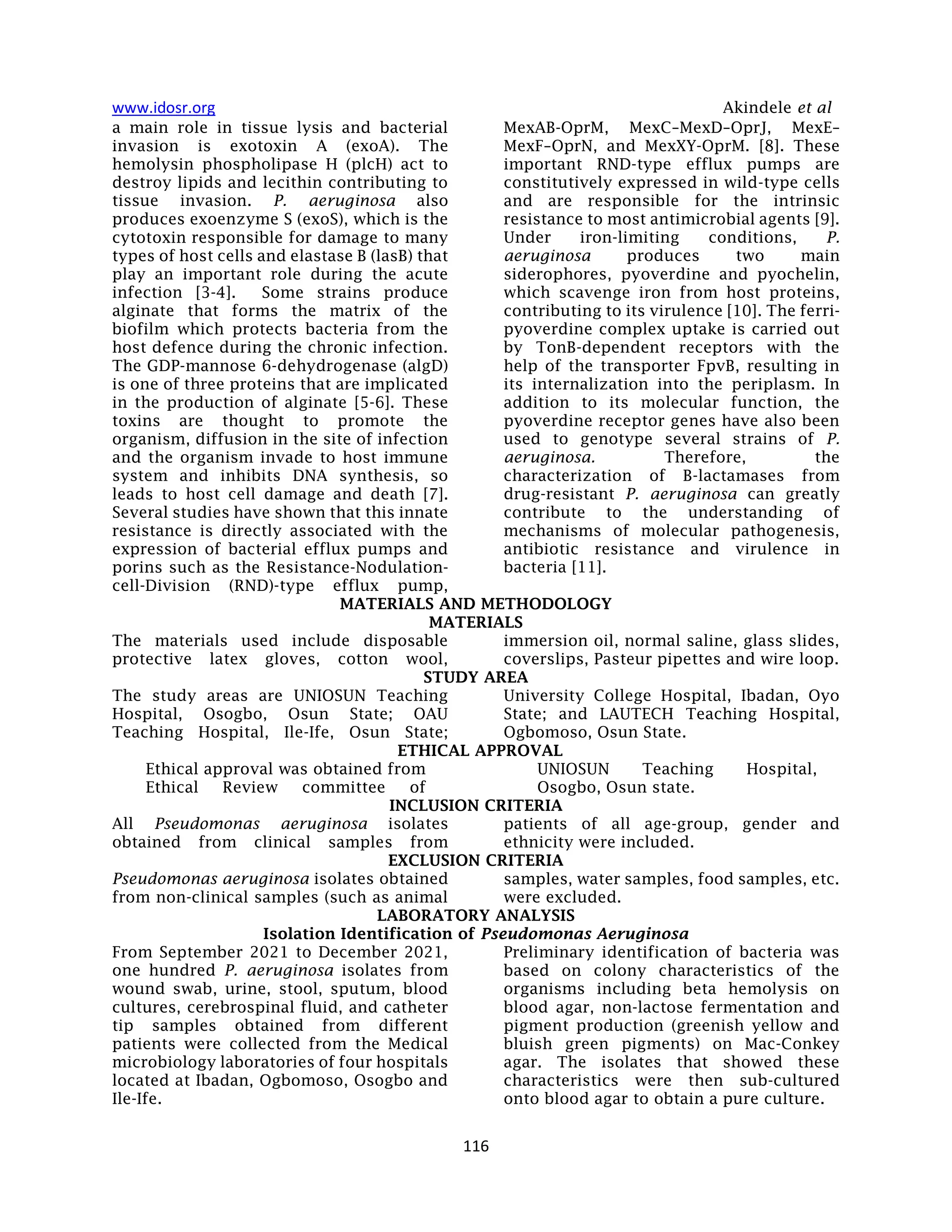 Antibiotic resistance and Virulence Genes of Pseudomonas aeruginosa ...