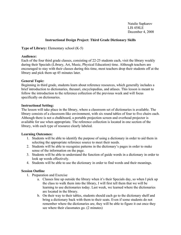 Instructional Design Project - Dictionary Skills | PDF