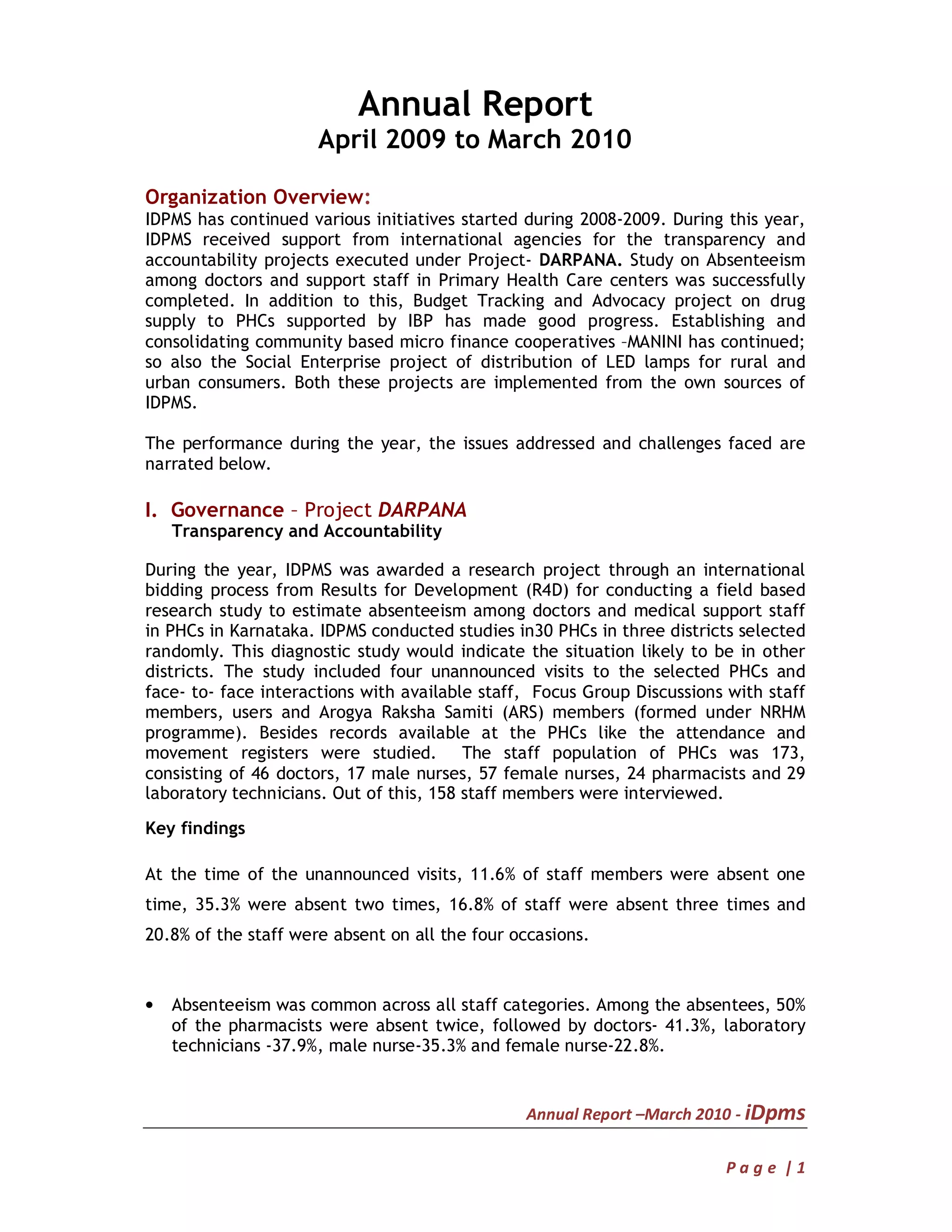 Idpms annual report 10 | PDF