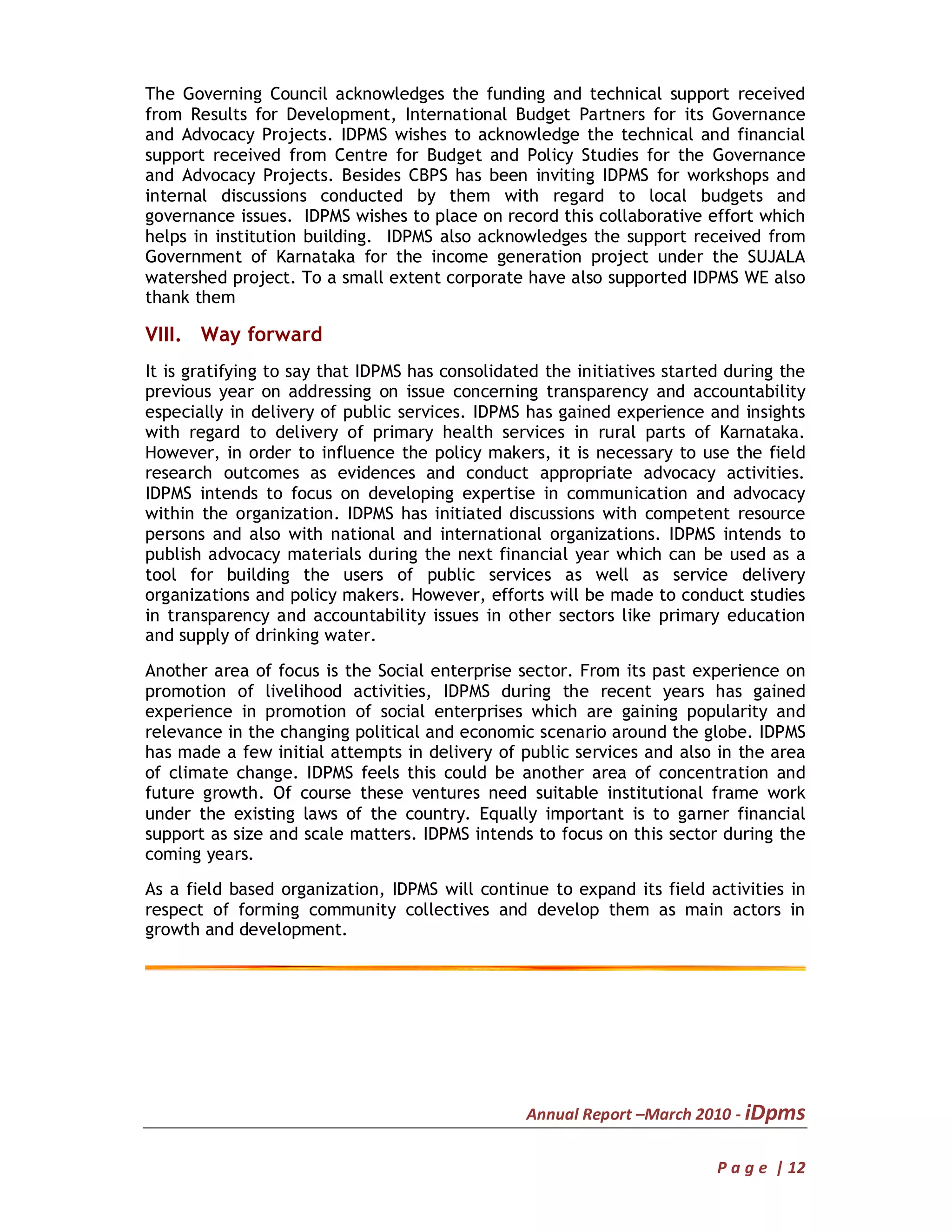 Idpms annual report 10 | PDF