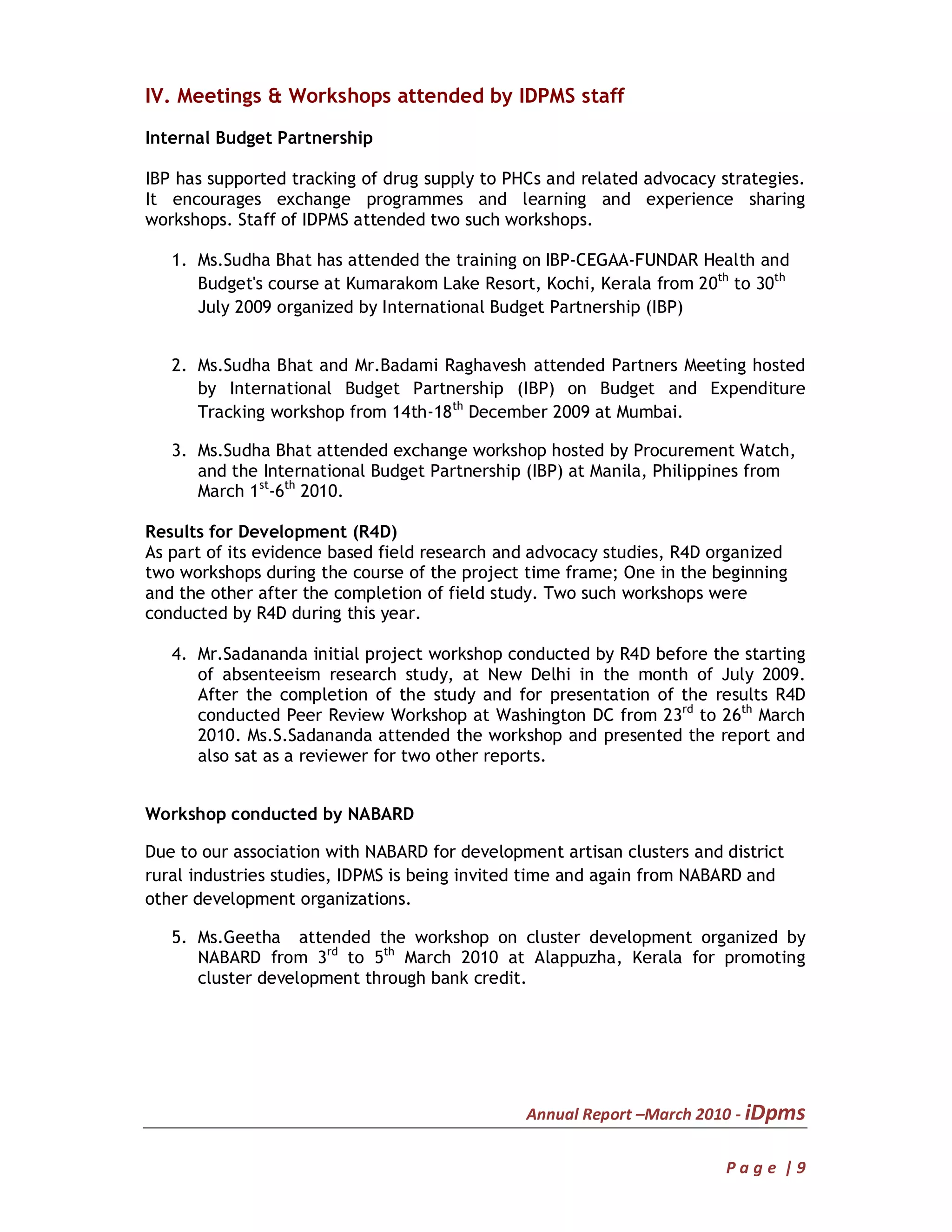 Idpms annual report 10 | PDF