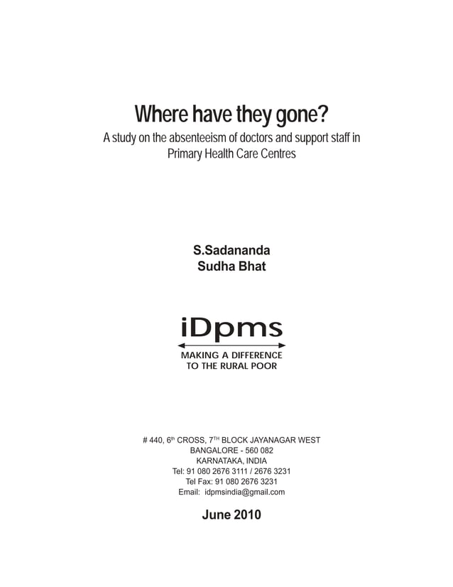 Idpms Absenteeism report | PDF | Healthcare Industry | Industries