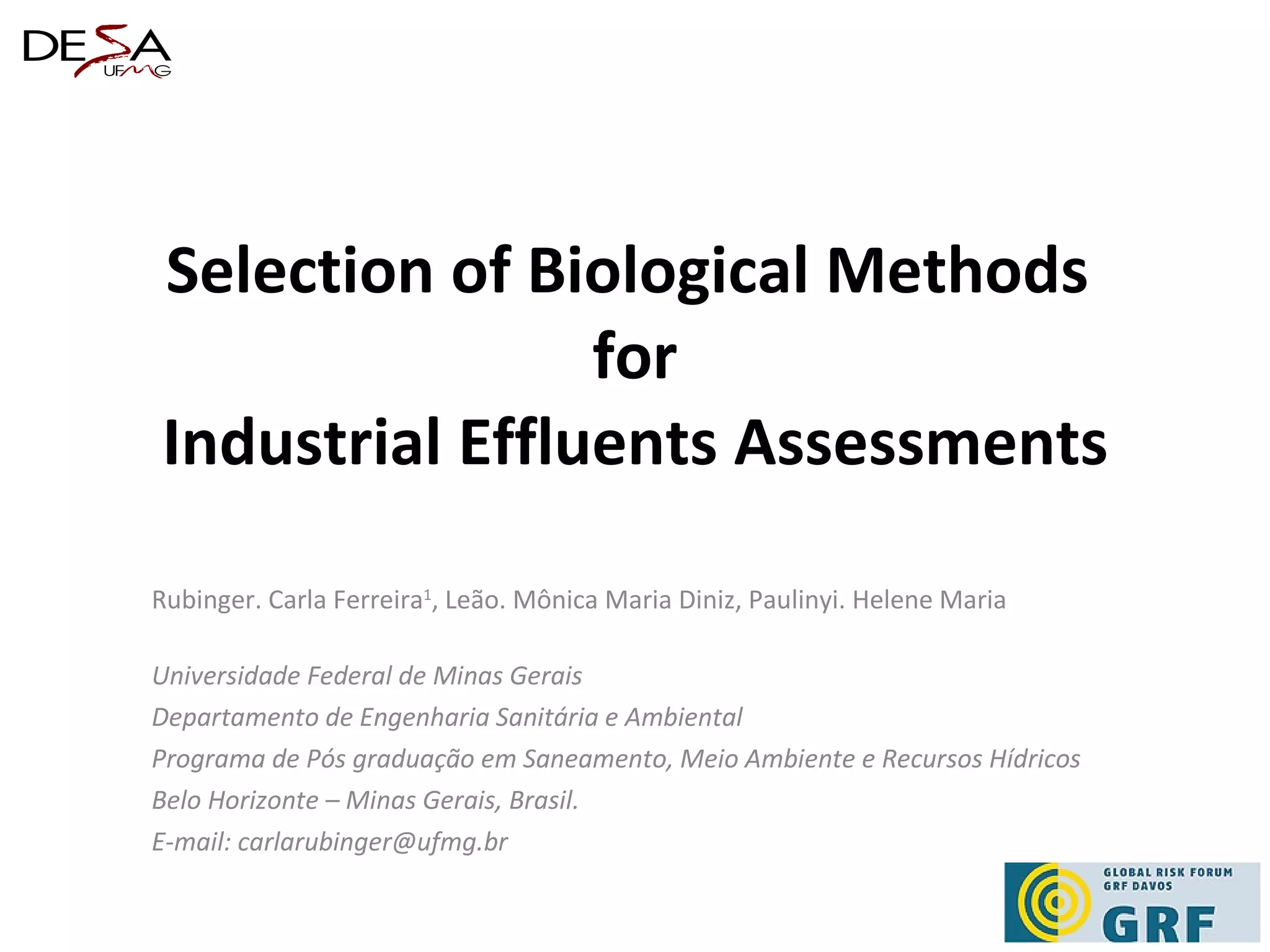Selection of Biological Methods for Industrial Effluents Assessments | PPT