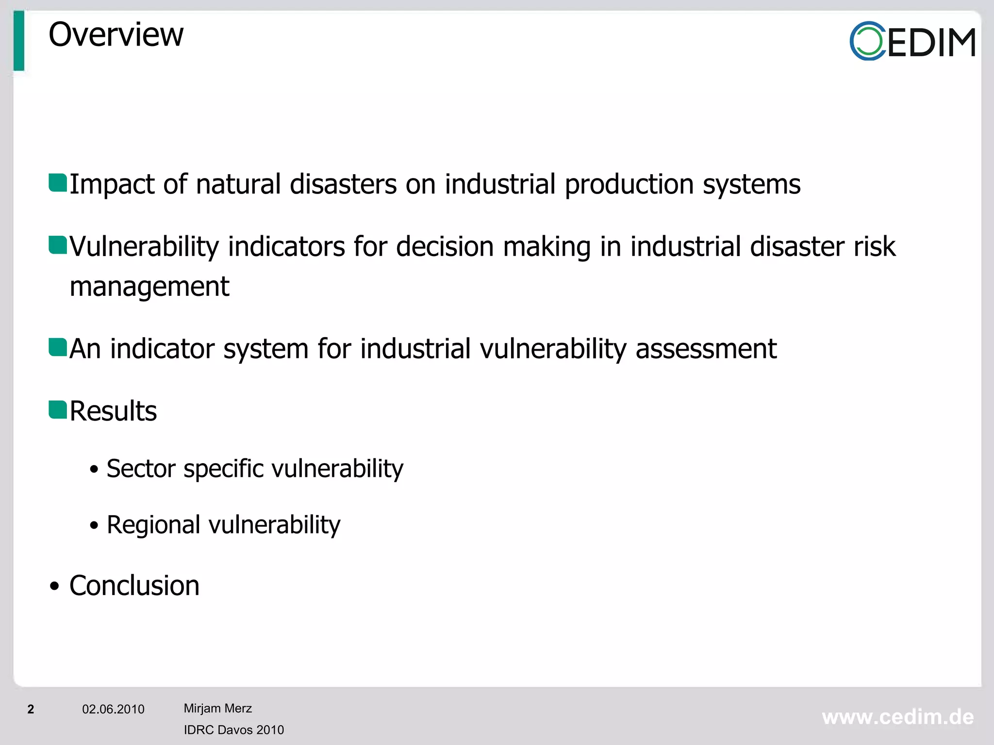 An indicator framework for the assessment of the indirect disaster ...