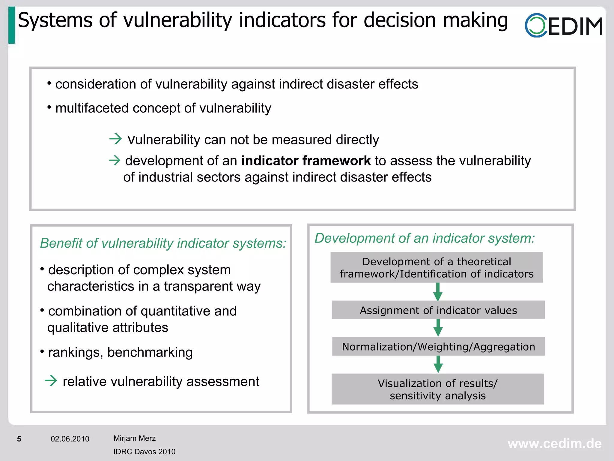An indicator framework for the assessment of the indirect disaster ...
