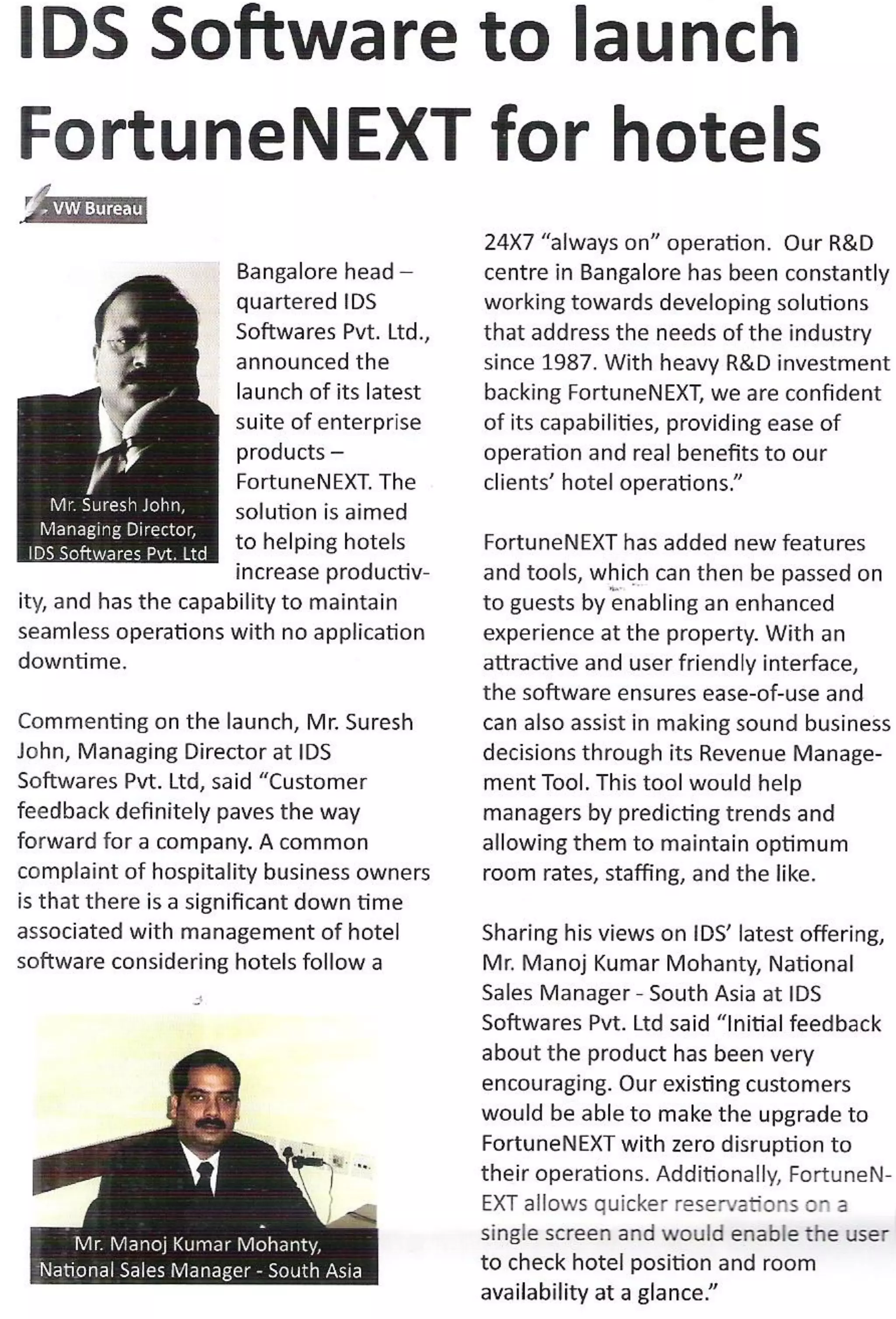 IDS NEXT to Launch Fortune NEXT for Hotels | PDF