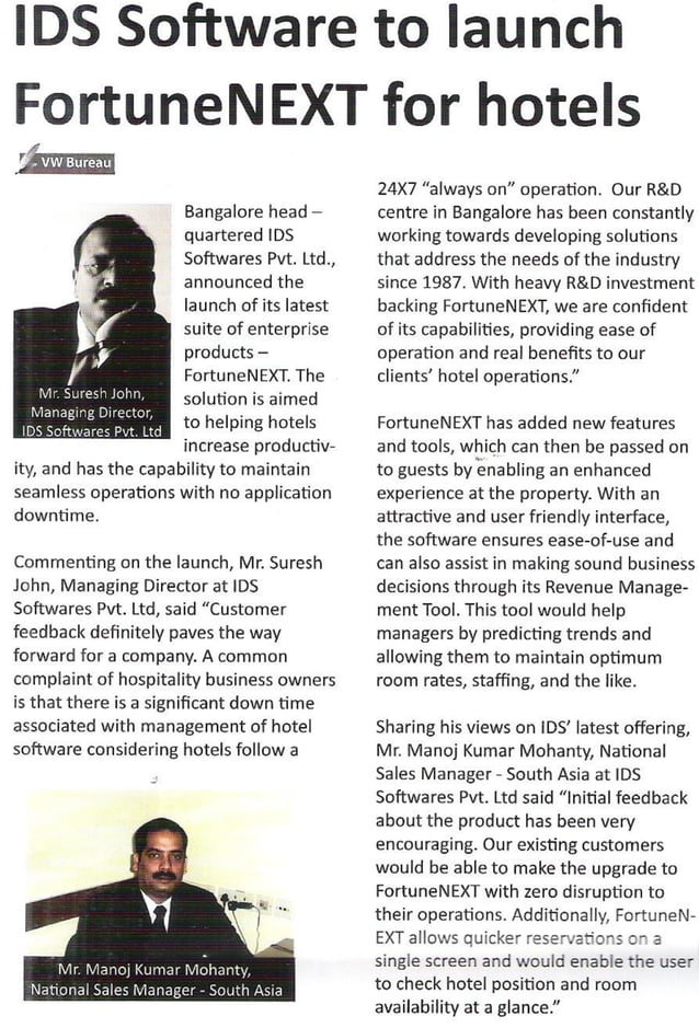 IDS NEXT to Launch Fortune NEXT for Hotels | PDF