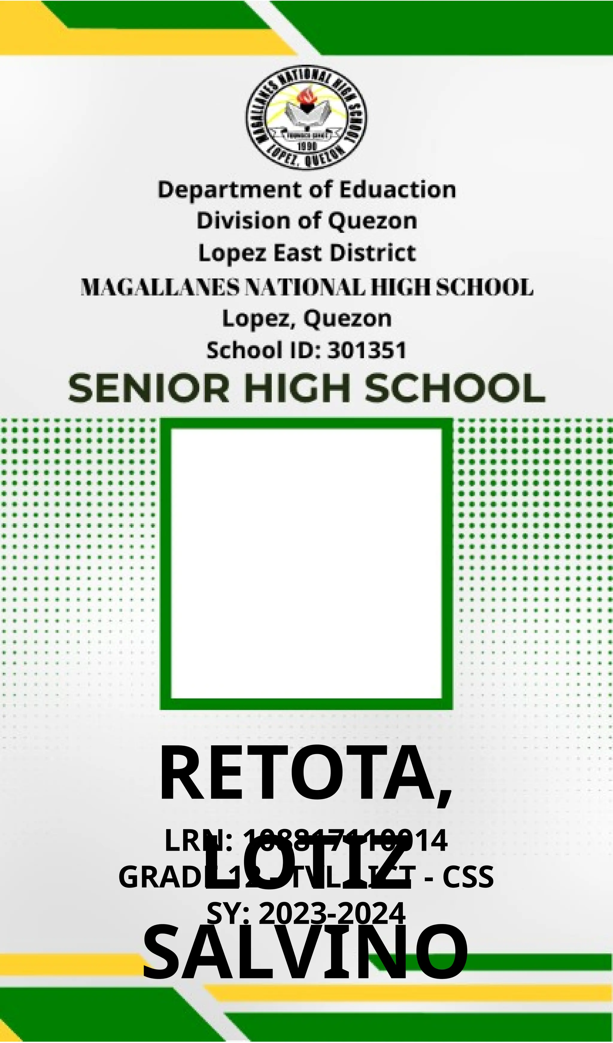 Identification Card Template for SHS Students | PPTX