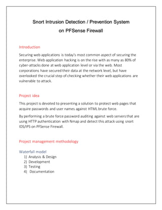 Snort Intrusion Detection / Prevention System on PFSense Firewall | PDF