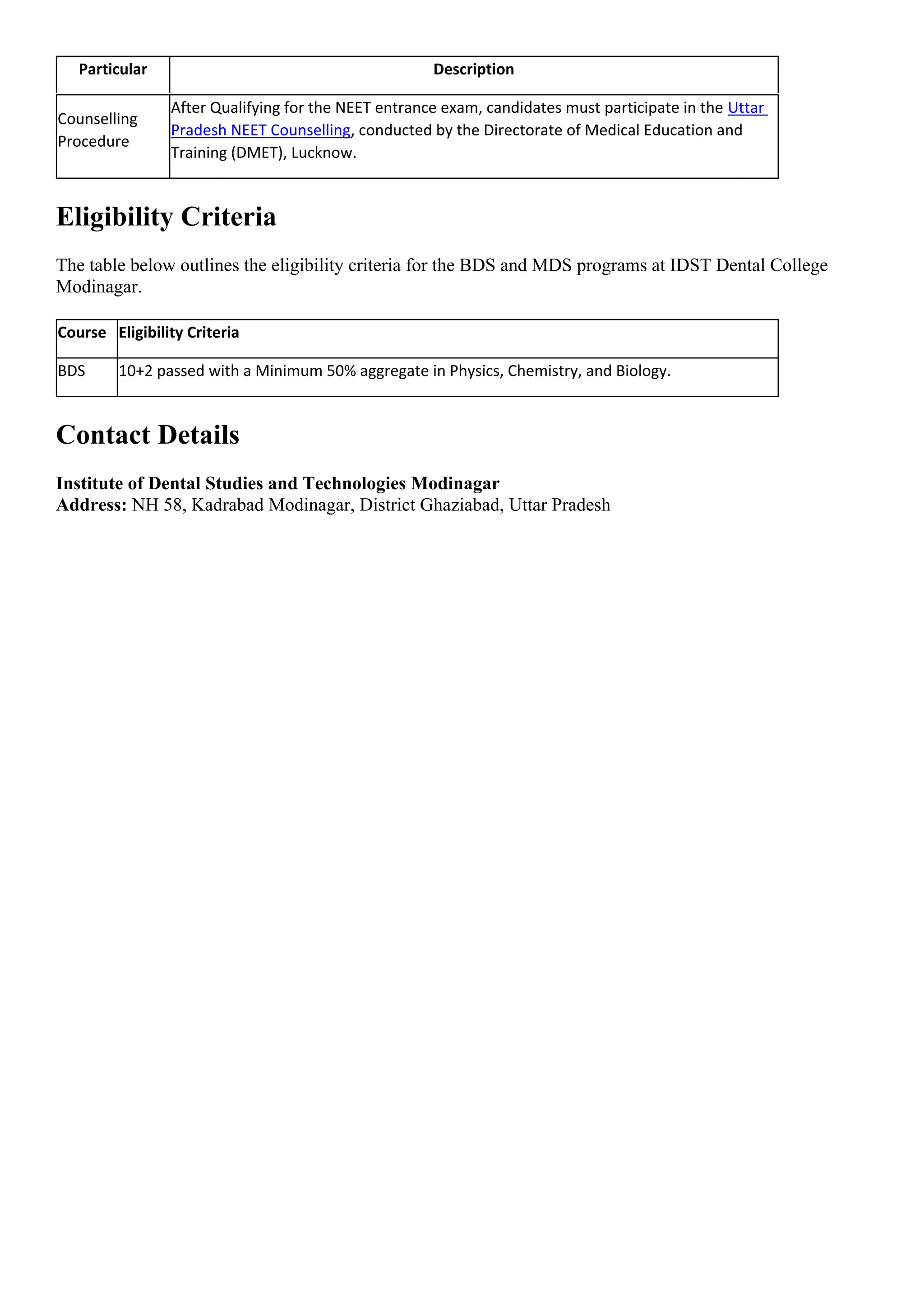 IDST Dental College Modinagar 2024-25 course | PDF | Dental Health ...