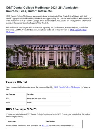 IDST Dental College Modinagar 2024-25 course | PDF